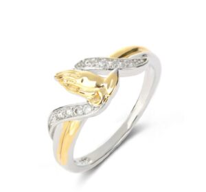 hukqbunx 18k gold diamond prayer hand two color ring prayer gesture palm ring cubic zircon universal blessing ring size 6-10 (size 7)