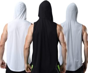 rogudua men's hooded tank top quick dry muscle gym shirts workout sleeveless hoodie 3 pack black white grey us size l