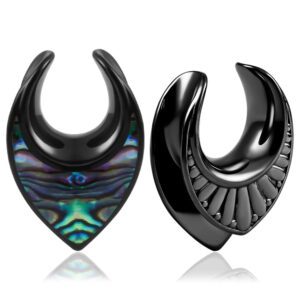 doearko 2pcs ear gauges fashion conch shell saddle ear plugs body piercing tunnels 316 stainless steel hypoallergenic earrings plugs for ears expander body jewelry (25mm(1"), black-colorful)