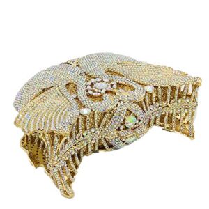 Boutique De FGG Women Swan Clutch Crystal Evening Bags Wedding Party Dinner Ladies Rhinestone Minaudiere Handbag (Small,Gold AB)