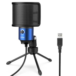 fifine usb computer microphone for recording youtube video voice over vocals for mac & pc, condenser mic with pop filter (k669l+u1)