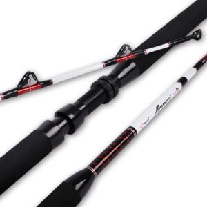 fiblink trolling rod saltwater deep dropper big game rod conventional boat roller rod carbon fishing pole (2 pieces - 5'6" - 30-50lbs)