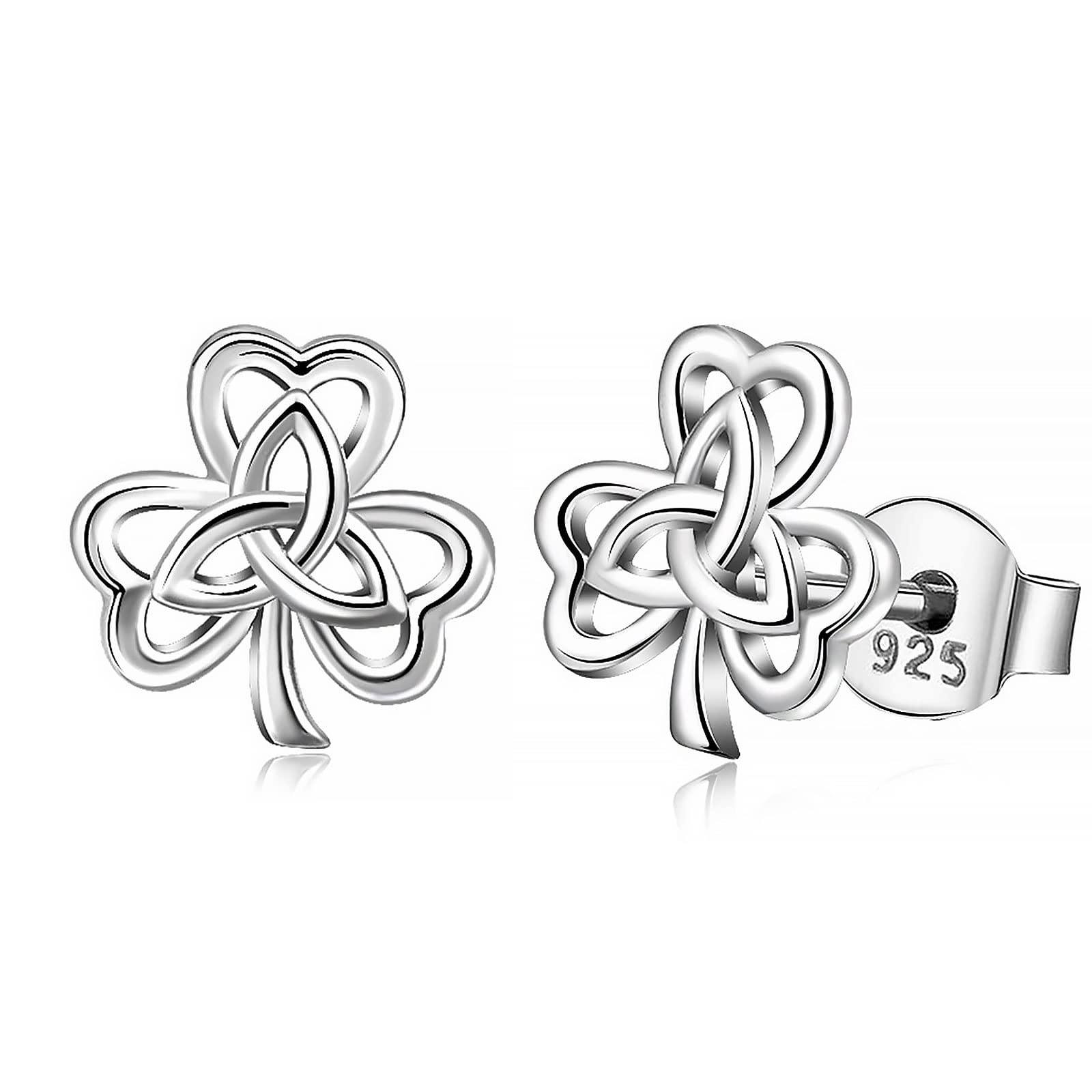 INFUSEU Shamrock Earrings Celtic Knot Stud Irish Jewelry for Women Sterling Silver Small Tiny Four Leaf Clover Little Teengirl Teen Adolescent Teenager Young 925 Gift 6mm