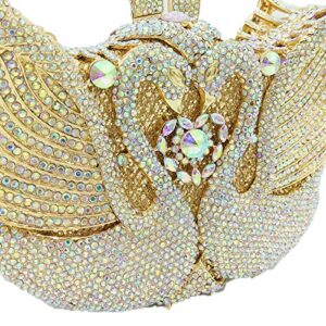 Boutique De FGG Women Swan Clutch Crystal Evening Bags Wedding Party Dinner Ladies Rhinestone Minaudiere Handbag (Small,Gold AB)