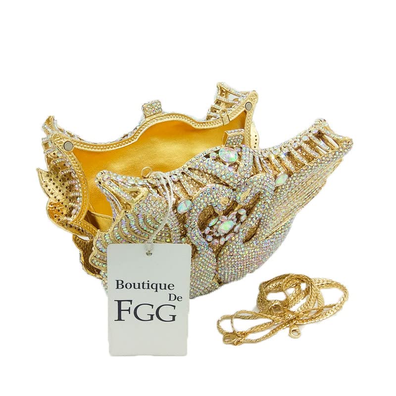 Boutique De FGG Women Swan Clutch Crystal Evening Bags Wedding Party Dinner Ladies Rhinestone Minaudiere Handbag (Small,Gold AB)