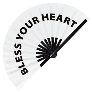 bless your heart hand fan foldable bamboo circuit rave hand fans slang words fan outfit party gear gifts music festival rave accessories (white)