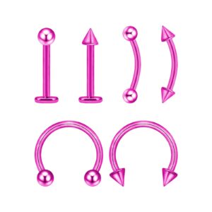 blisi 6pcs body piercing jewelry lot 16g titanium nose septum lip cartilage tragus eyebrow industrial barbell horseshose piercing kit jewelry 8mm/10mm (6pcs pink, 16g 1.2x10x3)