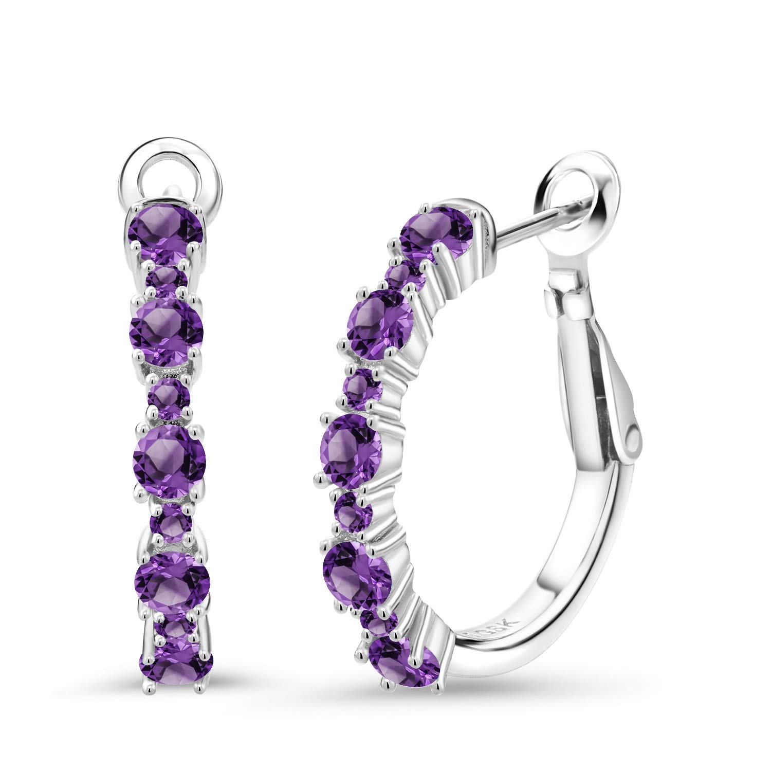 Gem Stone King 925 Sterling Silver Round Purple Purple Amethyst Hoop Earrings For Women (1.32 Cttw, Gemstone Birthstone, 3/7 Inch Diameter)