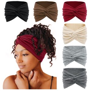 tobeffect wide headbands for women, 7'' extra large turban headband boho hairband hair twisted knot accessories, 6 pack