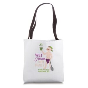 funny naked gardening day design tote bag