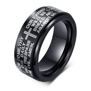 yomlry fidget ring anxiety ring for women men christian lord's prayer cross ring stainless steel spinner cross ring for anxiety relief laser engraved anxiety rings wedding band-black-13