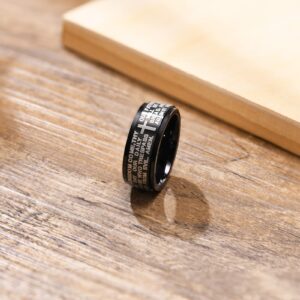 yomlry Fidget Ring Anxiety Ring for Women Men Christian Lord's Prayer Cross Ring Stainless Steel Spinner Cross Ring for Anxiety Relief Laser Engraved Anxiety Rings Wedding Band-Black-13