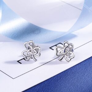 INFUSEU Shamrock Earrings Celtic Knot Stud Irish Jewelry for Women Sterling Silver Small Tiny Four Leaf Clover Little Teengirl Teen Adolescent Teenager Young 925 Gift 6mm