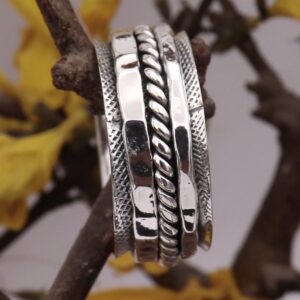 Goyal Jewels Silver Ring 925 Sterling Silver Band and Spinner Meditation Beautiful Ring Men Women Ring Gift Item Statement Handmade Jewelry Ring GESR260 (US-15)