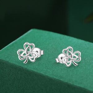 INFUSEU Shamrock Earrings Celtic Knot Stud Irish Jewelry for Women Sterling Silver Small Tiny Four Leaf Clover Little Teengirl Teen Adolescent Teenager Young 925 Gift 6mm