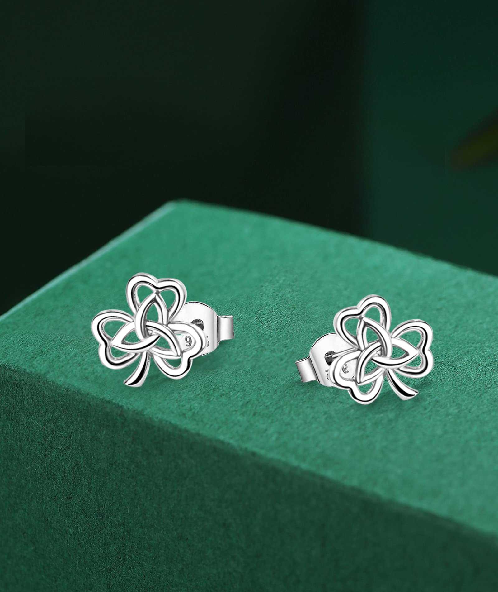 INFUSEU Shamrock Earrings Celtic Knot Stud Irish Jewelry for Women Sterling Silver Small Tiny Four Leaf Clover Little Teengirl Teen Adolescent Teenager Young 925 Gift 6mm