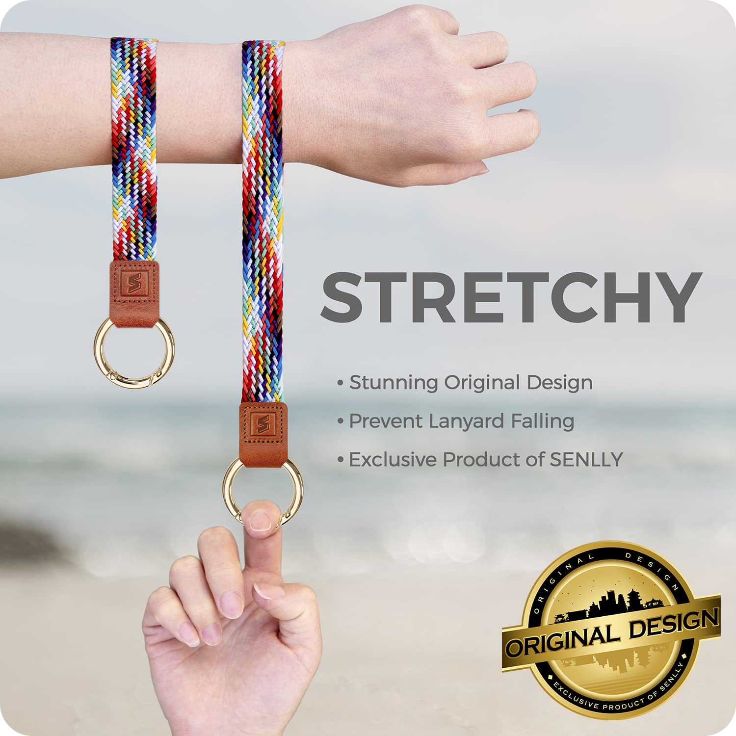 SENLLY Wristlet Lanyard, Stretchy Keychain Holder, Original Elastic Anti-Drop Design