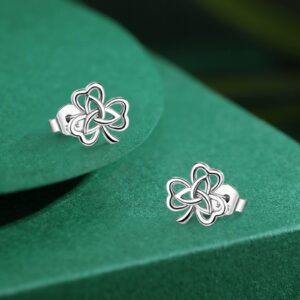 INFUSEU Shamrock Earrings Celtic Knot Stud Irish Jewelry for Women Sterling Silver Small Tiny Four Leaf Clover Little Teengirl Teen Adolescent Teenager Young 925 Gift 6mm