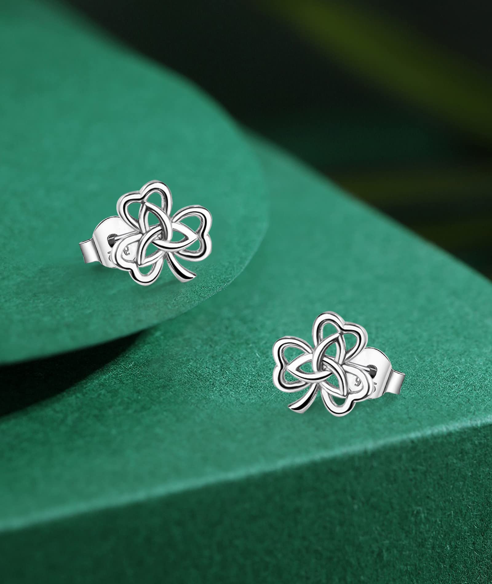 INFUSEU Shamrock Earrings Celtic Knot Stud Irish Jewelry for Women Sterling Silver Small Tiny Four Leaf Clover Little Teengirl Teen Adolescent Teenager Young 925 Gift 6mm