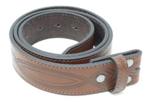 bc belts leather belt strap with fancy saddle stitch embossed pattern 1.5" wide with snaps (brown-s)