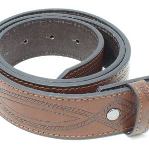 BC Belts Leather Belt Strap with Fancy Saddle Stitch Embossed Pattern 1.5" Wide with Snaps (Brown-S)