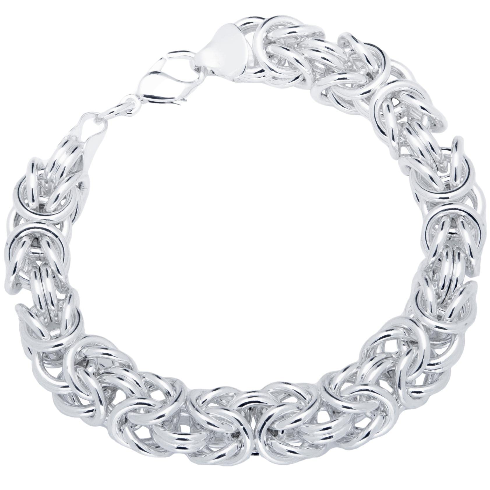 Viosi Byzantine Bracelets for Women/Men Sterling Silver Plated Classic Unique Cute Gifts Handmade Chunky Bracelet Link Chain with Lobster Clasp 10mm Width (Sterling Silver Plated, 8 Inches)