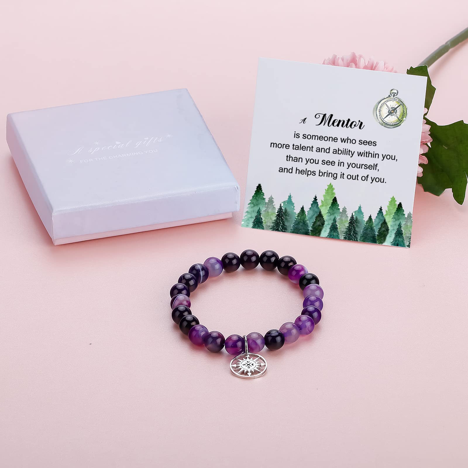 ARHTF Mentor Gift Mentor Bracelet with Compass Charm Mentor Appreciation Gifts for Internship Mentor Leader Boss Coworker Leaving Gifts (Purple Mentor)