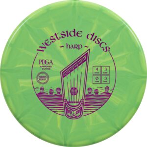 westside discs origio burst harp disc golf putter | overstable frisbee golf putt and approach disc | 170g plus | stamp colors will vary (green)