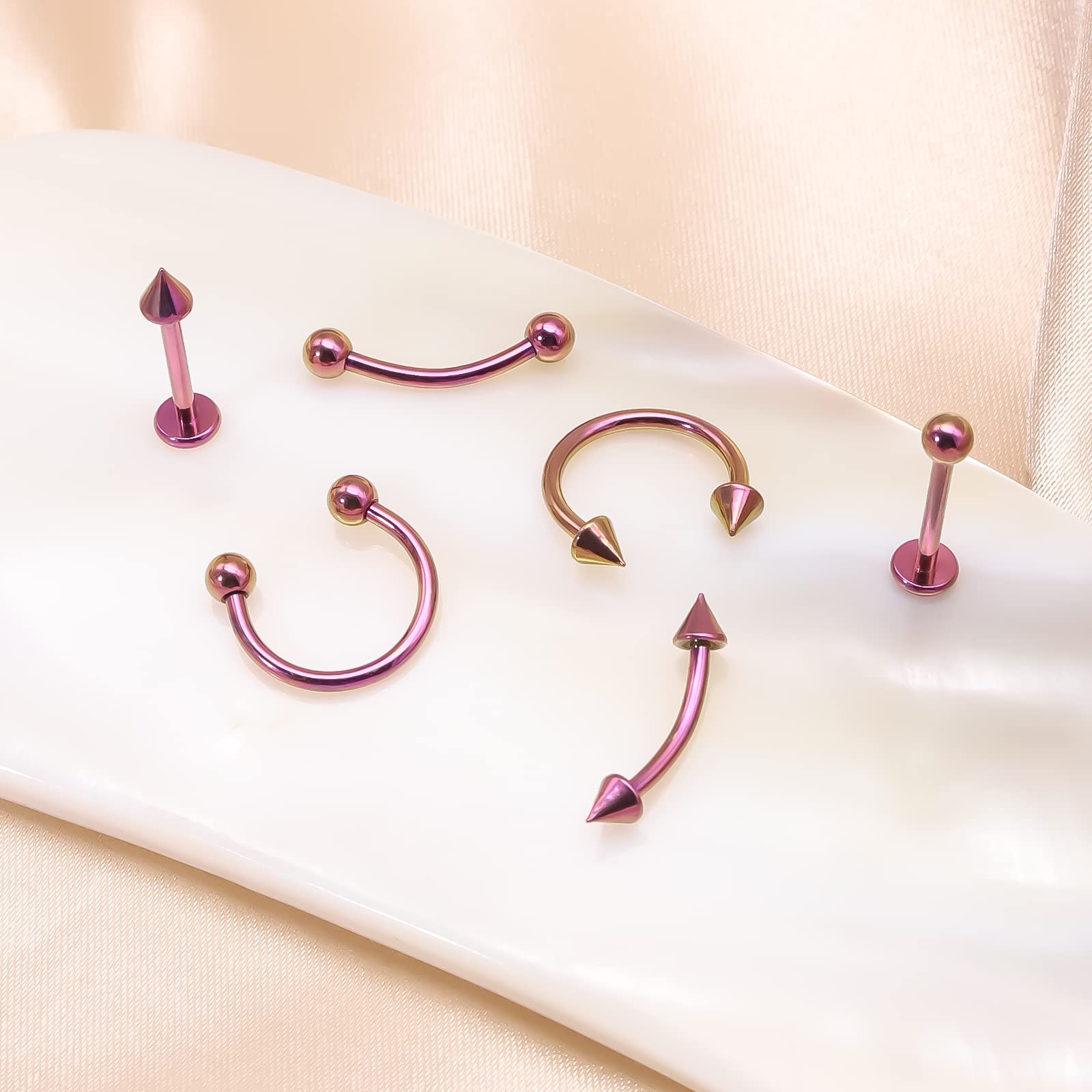 BLISI 6pcs Body Piercing Jewelry Lot 16G Titanium Nose Septum Lip Cartilage Tragus Eyebrow Industrial Barbell Horseshose Piercing Kit Jewelry 8mm/10mm (6pcs Pink, 16G 1.2x10x3)