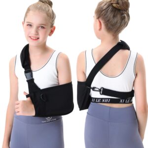 fotgok breathable kids arm sling with waist belt for shoulder children-shoulder immobilizer with strong support-padiatric breathable arm support brace for shoulder injury,black (large)