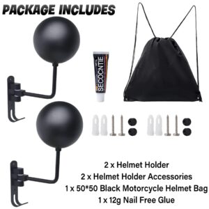 Jcabin Helmet Holder 2 Pack - Versatile Wall Mount for Motorcycle, Hat, and Rugby Helmets - Easy Installation, Rotatable Design, and Bonus Storage Bag