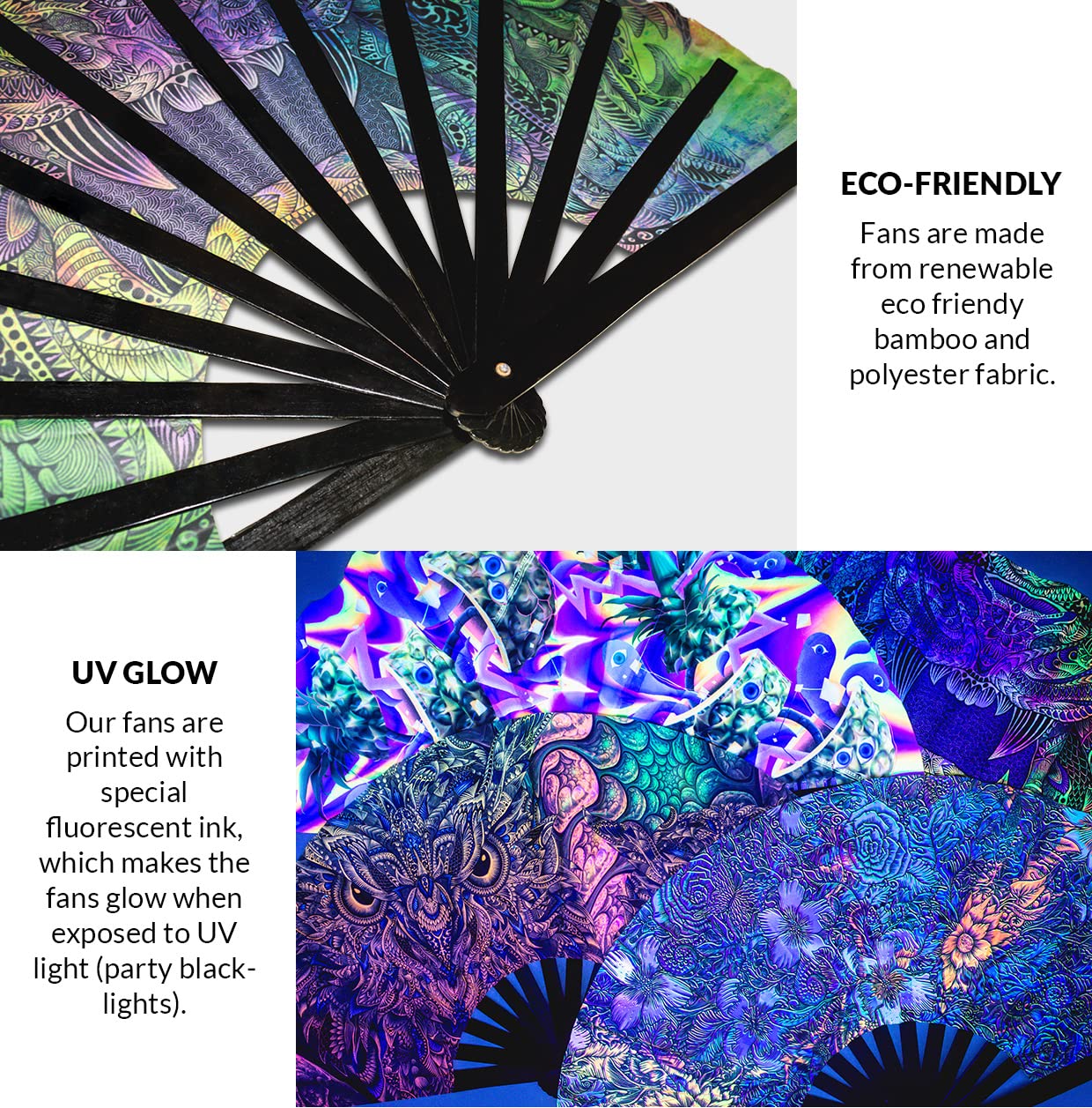 Shoots! Hand Fan Foldable Bamboo Circuit Rave Hand Fans Hawaiian Slang Words Fan Outfit Party Gear Gifts Music Festival Rave Accessories (Black)