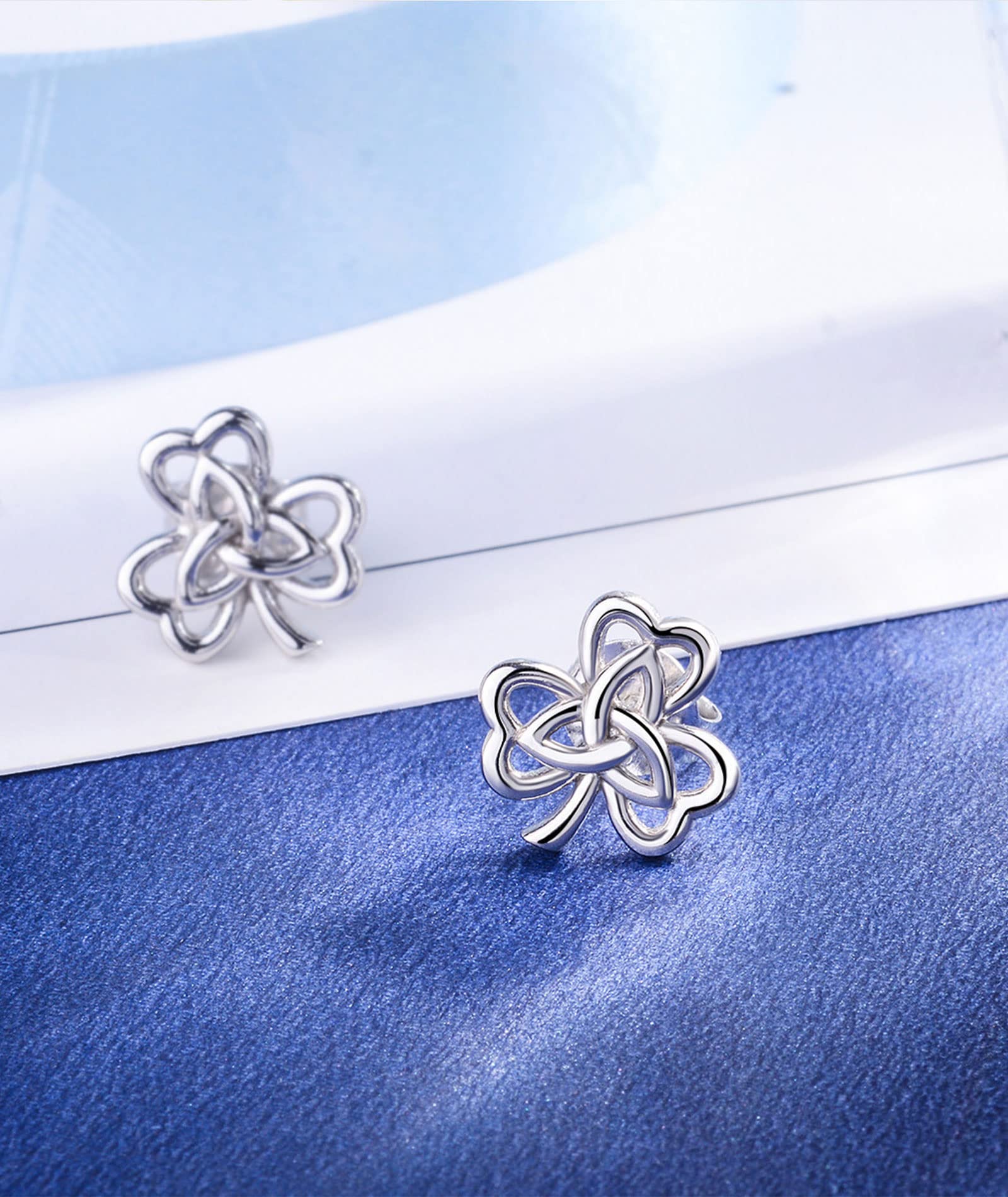 INFUSEU Shamrock Earrings Celtic Knot Stud Irish Jewelry for Women Sterling Silver Small Tiny Four Leaf Clover Little Teengirl Teen Adolescent Teenager Young 925 Gift 6mm