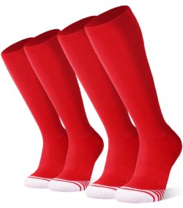 fitrell 2 pack baseball soccer softball socks for kids youth men & women over-the-calf knee high football socks, nfl, red, x-small