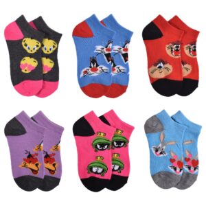 looney tunes girls' 6-pack no show socks, charcoal heather, 6/8