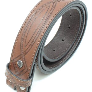 BC Belts Leather Belt Strap with Fancy Saddle Stitch Embossed Pattern 1.5" Wide with Snaps (Brown-S)