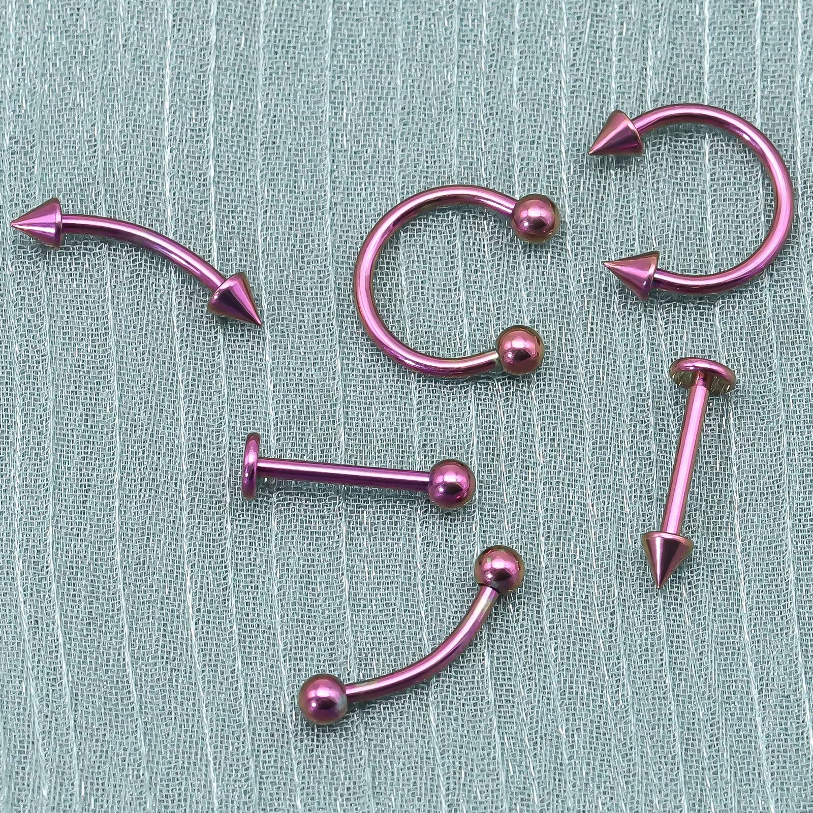 BLISI 6pcs Body Piercing Jewelry Lot 16G Titanium Nose Septum Lip Cartilage Tragus Eyebrow Industrial Barbell Horseshose Piercing Kit Jewelry 8mm/10mm (6pcs Pink, 16G 1.2x10x3)