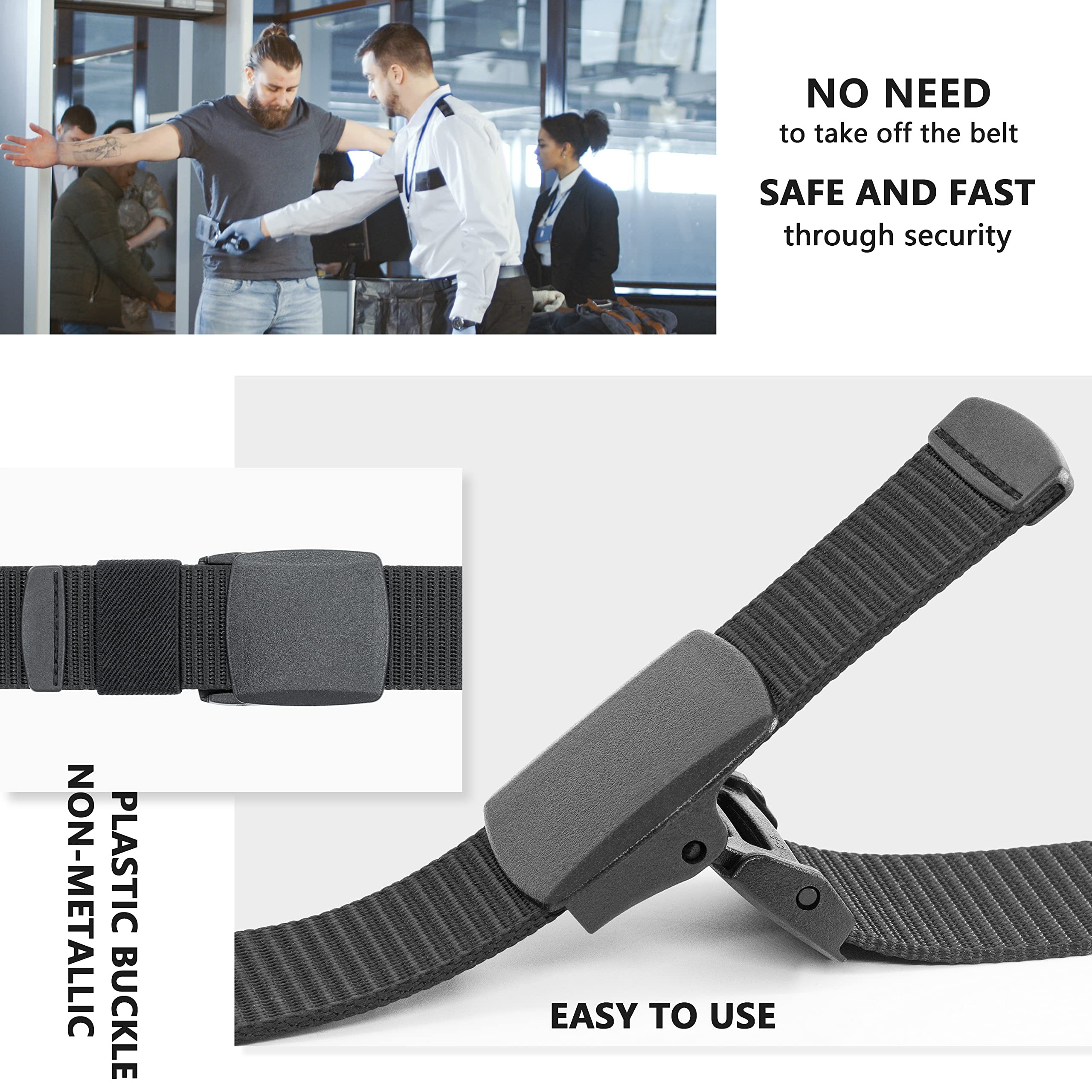 LXMY Work Belts for Men,Belts for Men,Adjustable Nylon Canvas Fabric Golf Belt,No Metal Buckle, Fast Pass Through the Airport Security,Suitable for Work and Travel