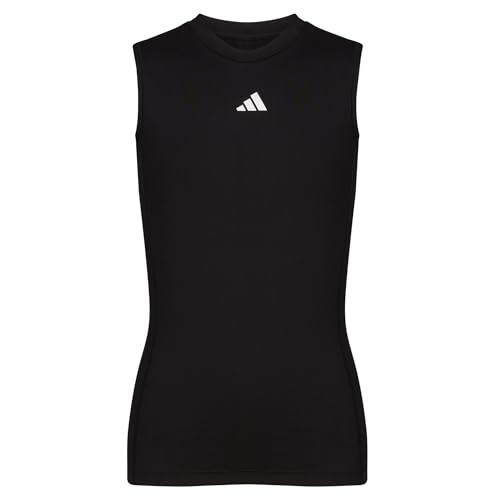 adidas Boys' Moisture Wicking Techfit Compression Shirt Sleeveless, Black, Medium (10/12)