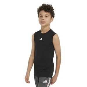 adidas Boys' Moisture Wicking Techfit Compression Shirt Sleeveless, Black, Medium (10/12)