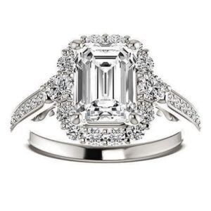 mois 2 ct emerald cut colorless moissanite engagement ring wedding/bridal ring, diamond ring, anniversary solitaire halo accented promise vintage antique gold silver rings perfact for gift (4)