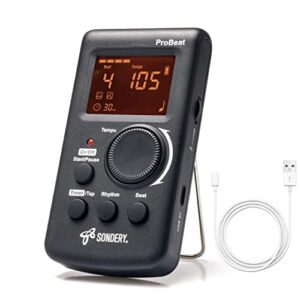 sondery digital metronome for guitar piano drum and all instruments with timer, english vocal counting and 3 different sounds with earphone jack and flashing light, loud volume, rechargeable