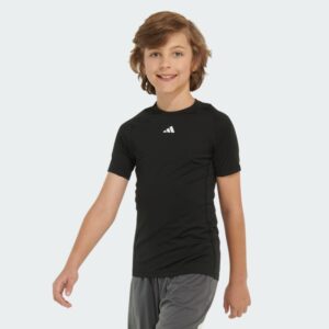 adidas Boys' Moisture Wicking Techfit Compression Shirt Short Sleeve, Black, Large (14/16)