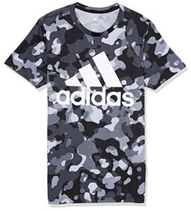 adidas boys' core-camo all over print short sleeve tee (big kids), black, x-large (18/20)