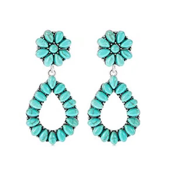 Zhang shine Turquoise Earring Bohemian Style Flowers Dangle Drop Fashion Vintage Valentine Women Jewelry