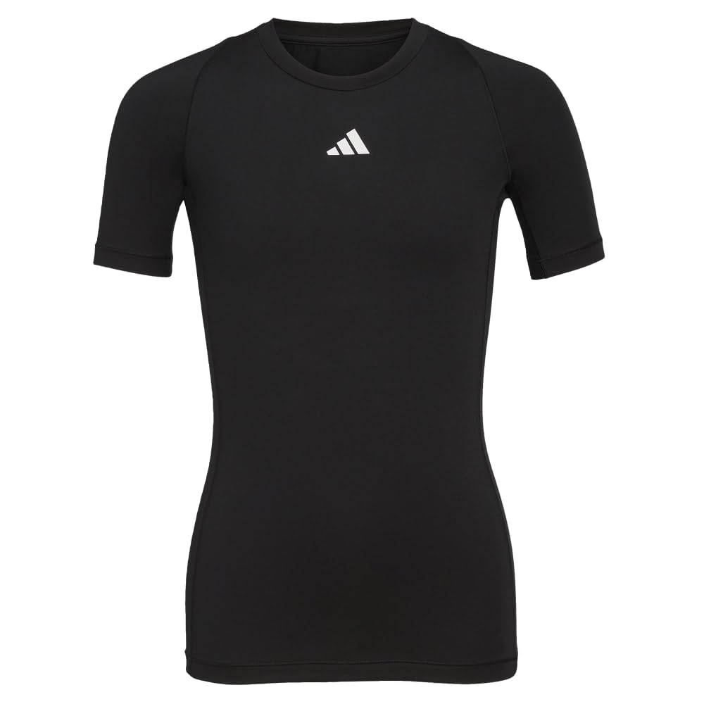 adidas Boys' Moisture Wicking Techfit Compression Shirt Short Sleeve, Black, Large (14/16)