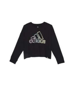 adidas girls' long sleeve cotton crewneck bos t-shirt, black, small (7/8)