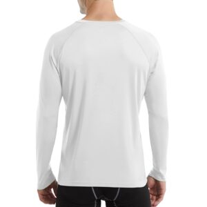 HISKYWIN Men's Long Sleeve Shirts Lightweight UPF 50+ Sun Protection SPF Outdoor T-Shirts Fishing Hiking Running Tee Tops HF101B-White-XL