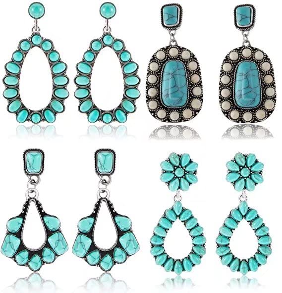 Zhang shine Turquoise Earring Bohemian Style Flowers Dangle Drop Fashion Vintage Valentine Women Jewelry