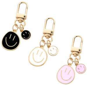 hosby 3 pcs smile expression keychains for women, bag charms key chain car key ring pendant for purse, handbag bag, earphone case decoration accessories